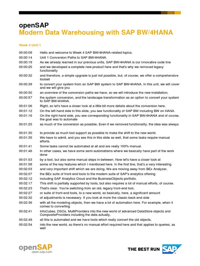 OpenSAP Bw4h2 Week 4 Transcript en | PDF | Cloud Computing | Analytics