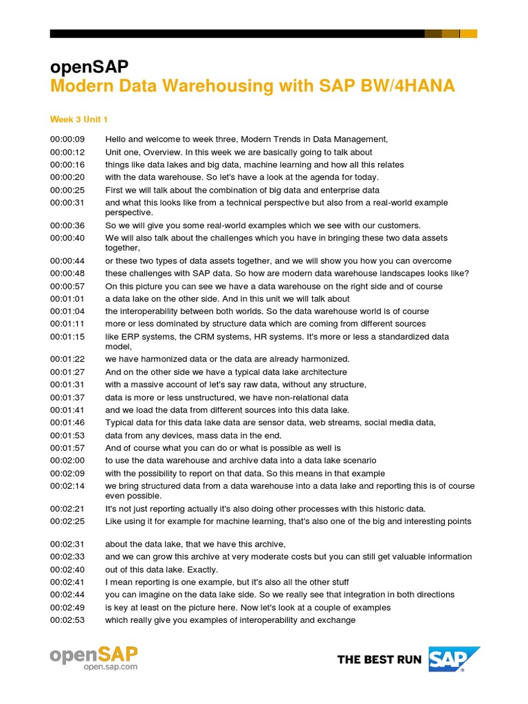 OpenSAP Bw4h2 Week 3 Transcript en | PDF | Apache Hadoop | Predictive ... OpenSAP Bw4h2 Week 3 Transcript en | PDF | Apache Hadoop | Predictive ...