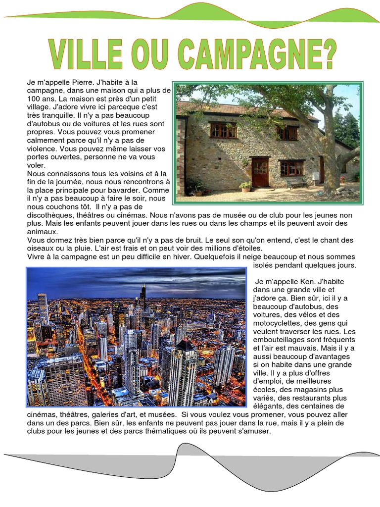 Ville Ou Campagne Comprehension Ecrite Texte Questions Feuille Dexer ...