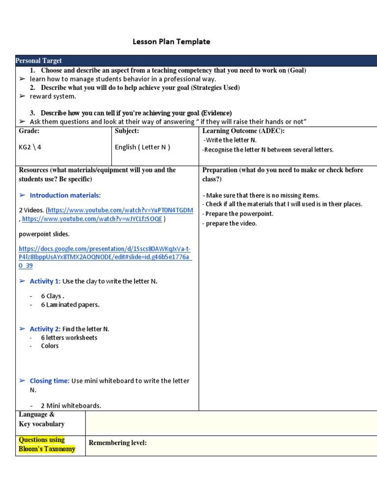 Lesson Plan Template: Introduction Materials | PDF | Lesson Plan ...
