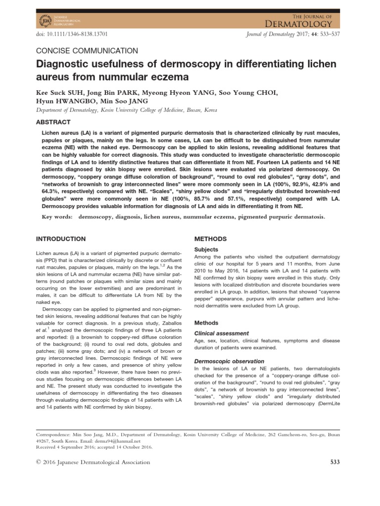 Diagnostic Usefulness of Dermoscopy in Differentiating Lichen Aureus ...