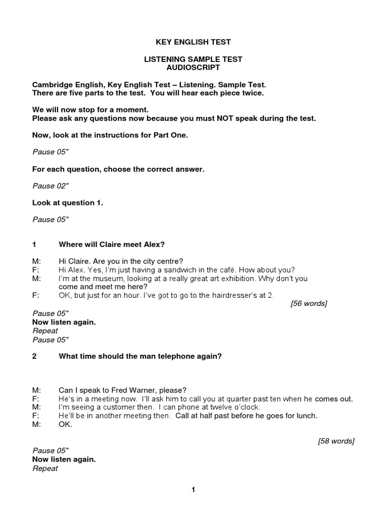 A2 Key Listening Sample Test Script | PDF