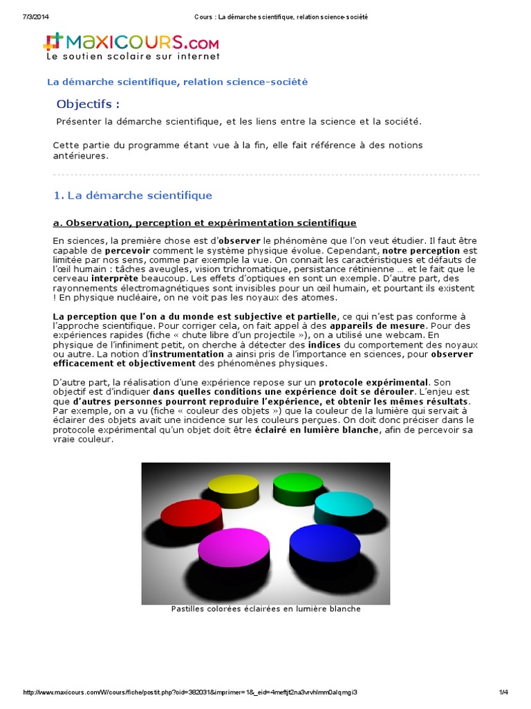 Objectifs:: 1. La démarche scientifique | Méthode scientifique | Expérience