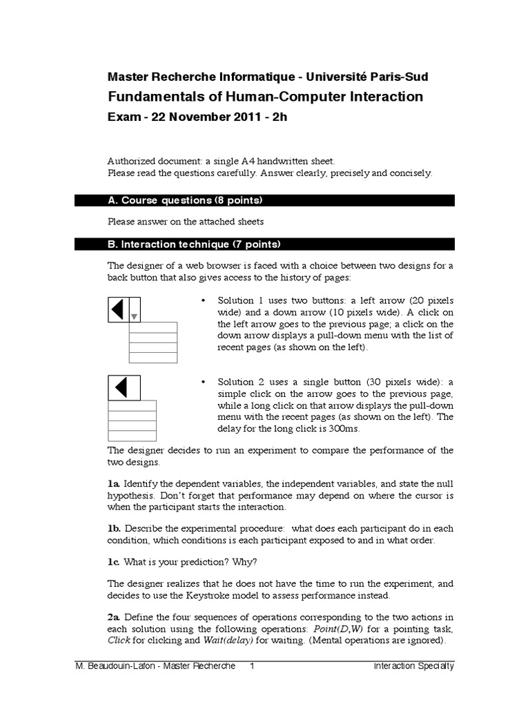 Fundamentals of Human-Computer Interaction: Master Recherche ...