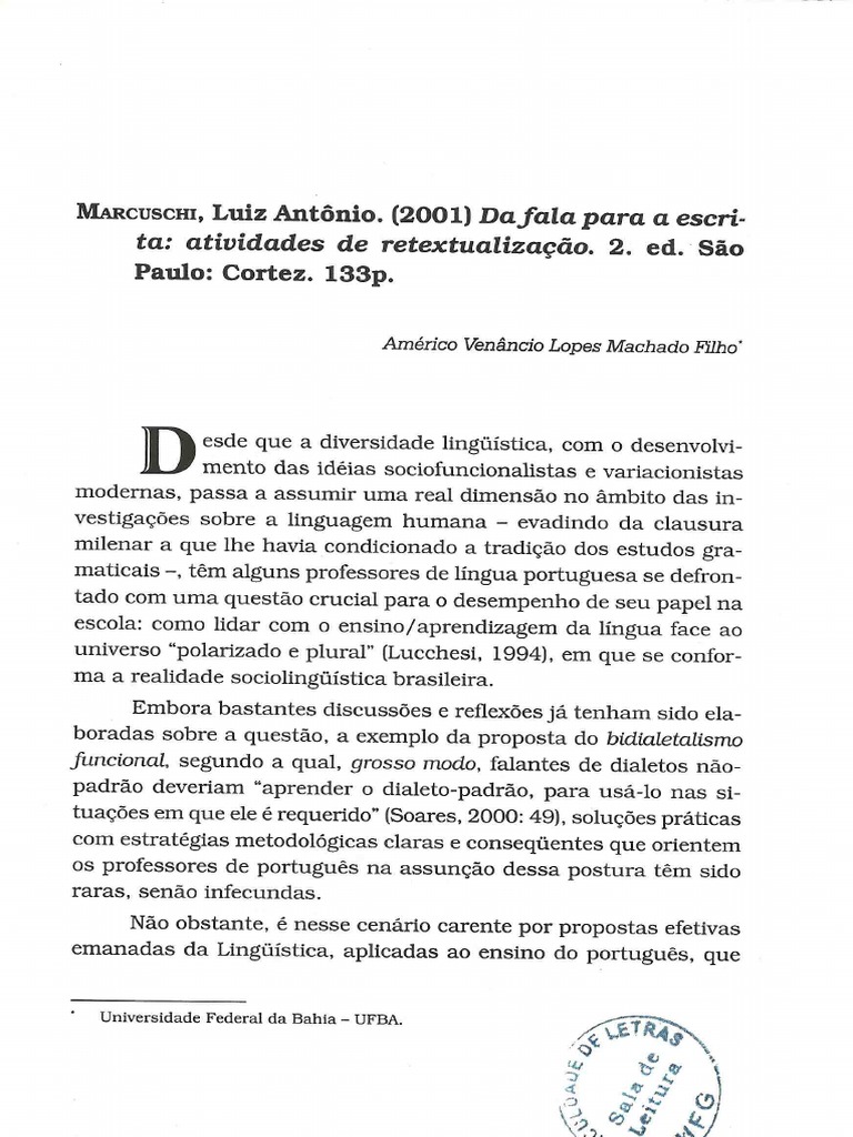 MARCUSCHI Luiz Antonio 2001 Da Fala para A Escrita PDF | PDF
