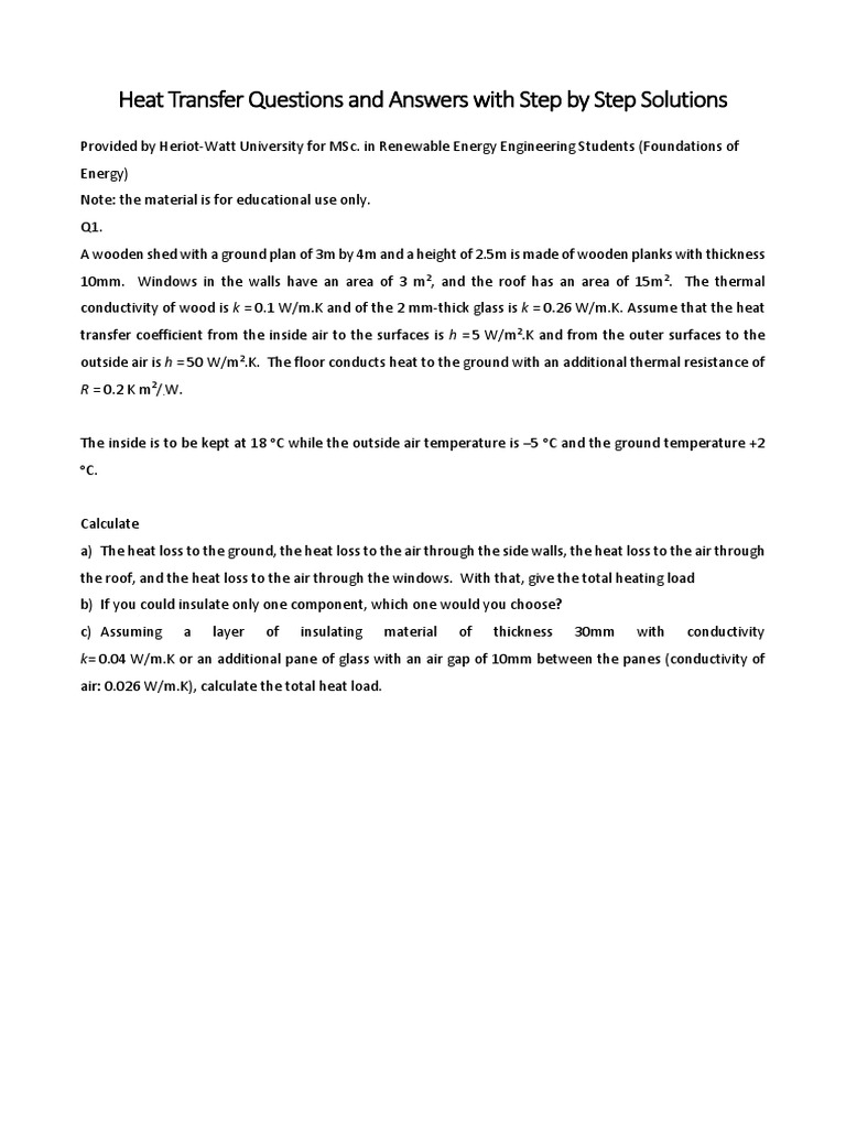 Heat Transfer Questions and Answers With Step by Step Solutions | Heat ...