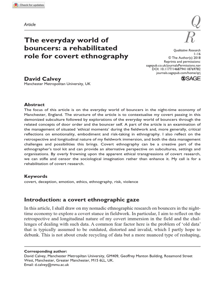 DR David Calvey - 2018 | PDF | Bouncer (Doorman) | Ethnography