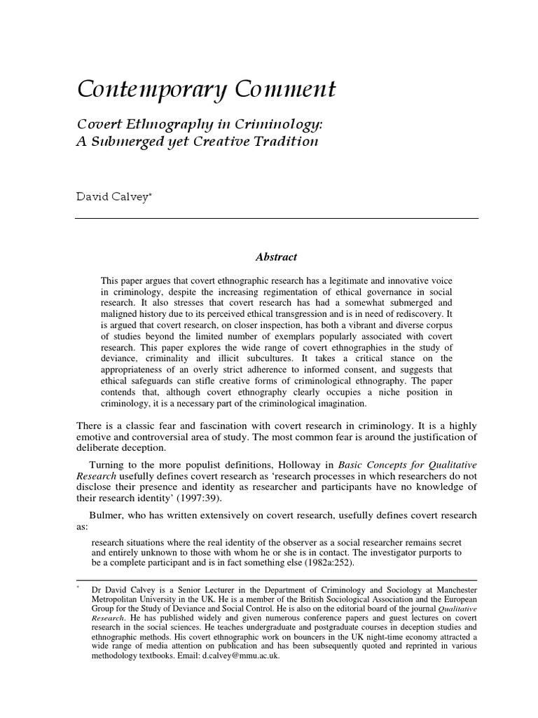 DR David Calvey - 2013 | PDF | Ethnography | Institutional Review Board