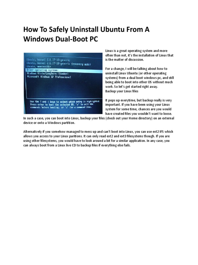 How To Safely Uninstall Ubuntu From A Windows Dual | Download Free PDF ...