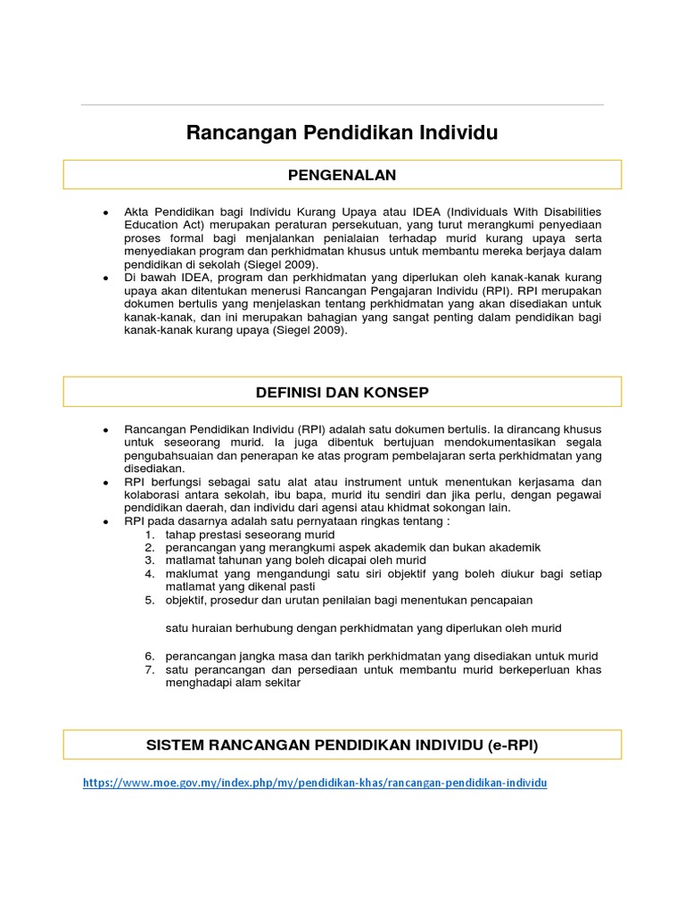 Rancangan Pendidikan Individu | PDF