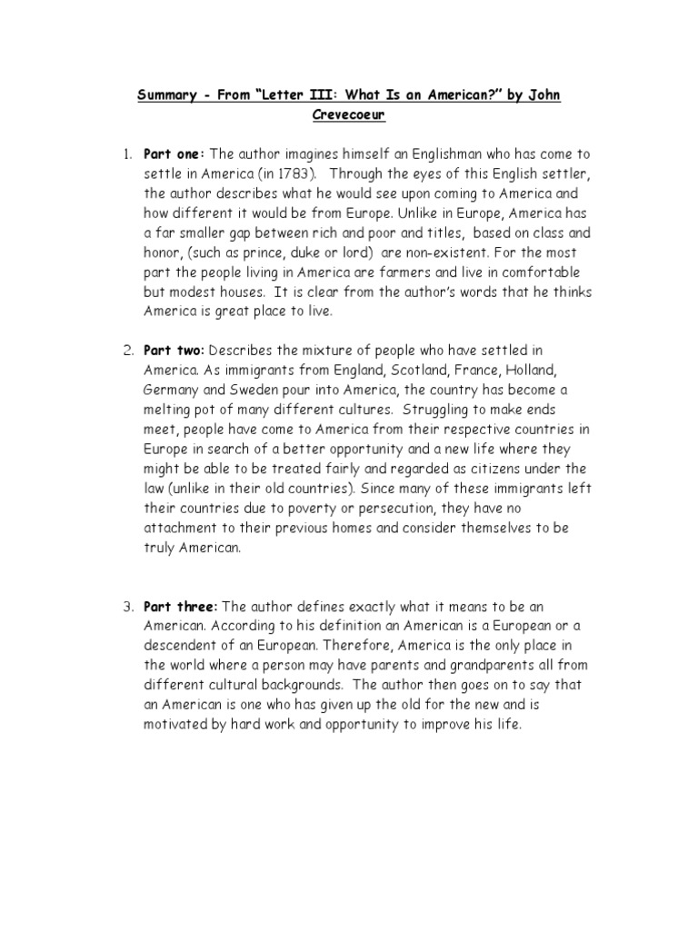 Summary - Paragraph Frame - Crevecoeur | PDF | The United States ...