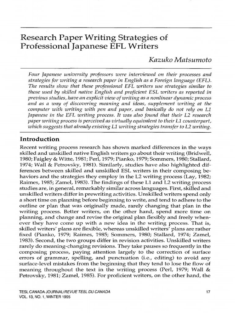 Research Paper Writing Strategies of Professional Japanese EFL Writers ...