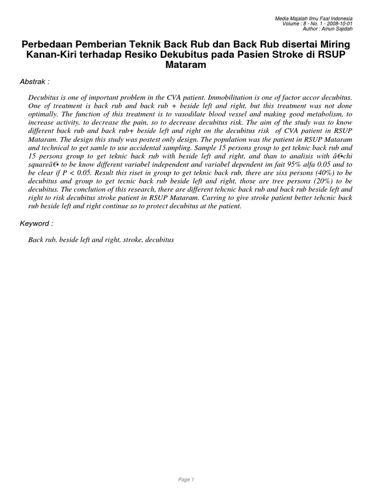 Comparing the Effects of Back Rub Technique Alone and Back Rub with ...