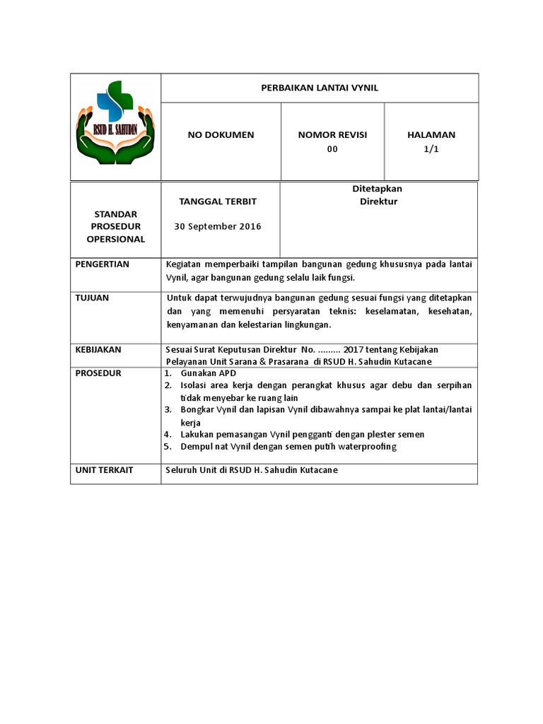 Prosedur Perbaikan Lantai Vinyl RSUD | PDF