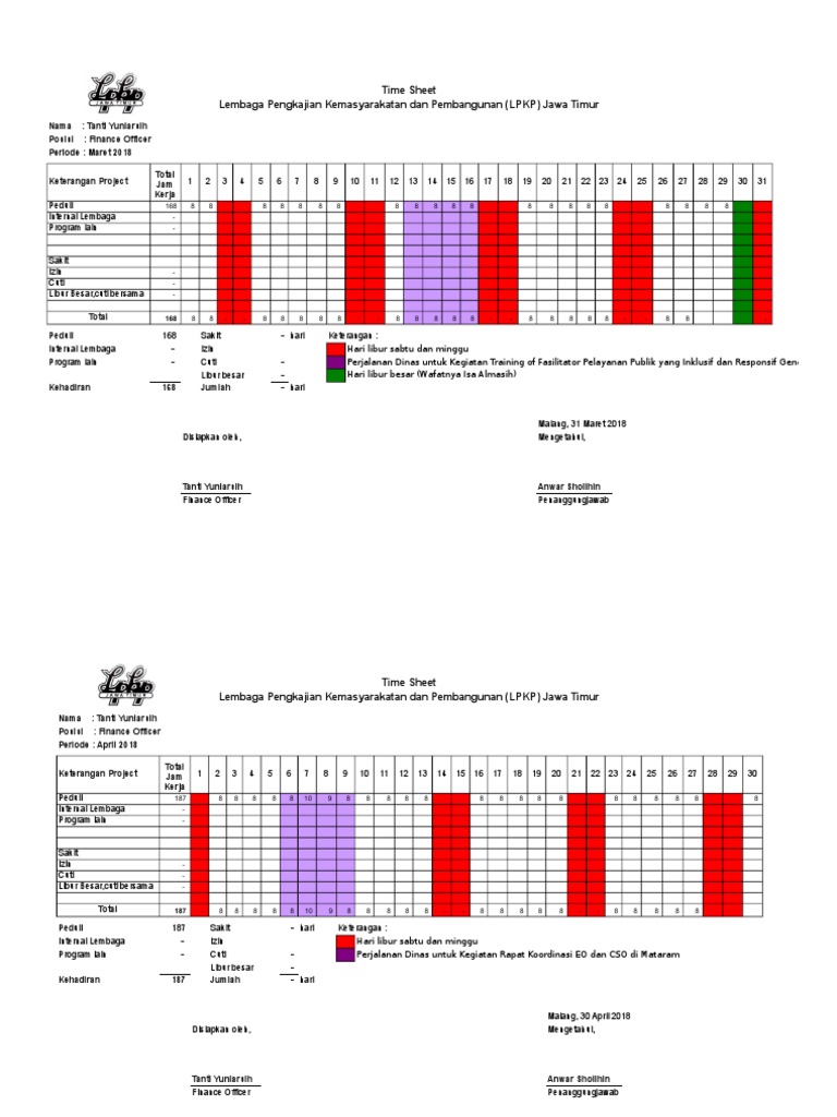 Contoh Timesheet - Absensi Manual | PDF