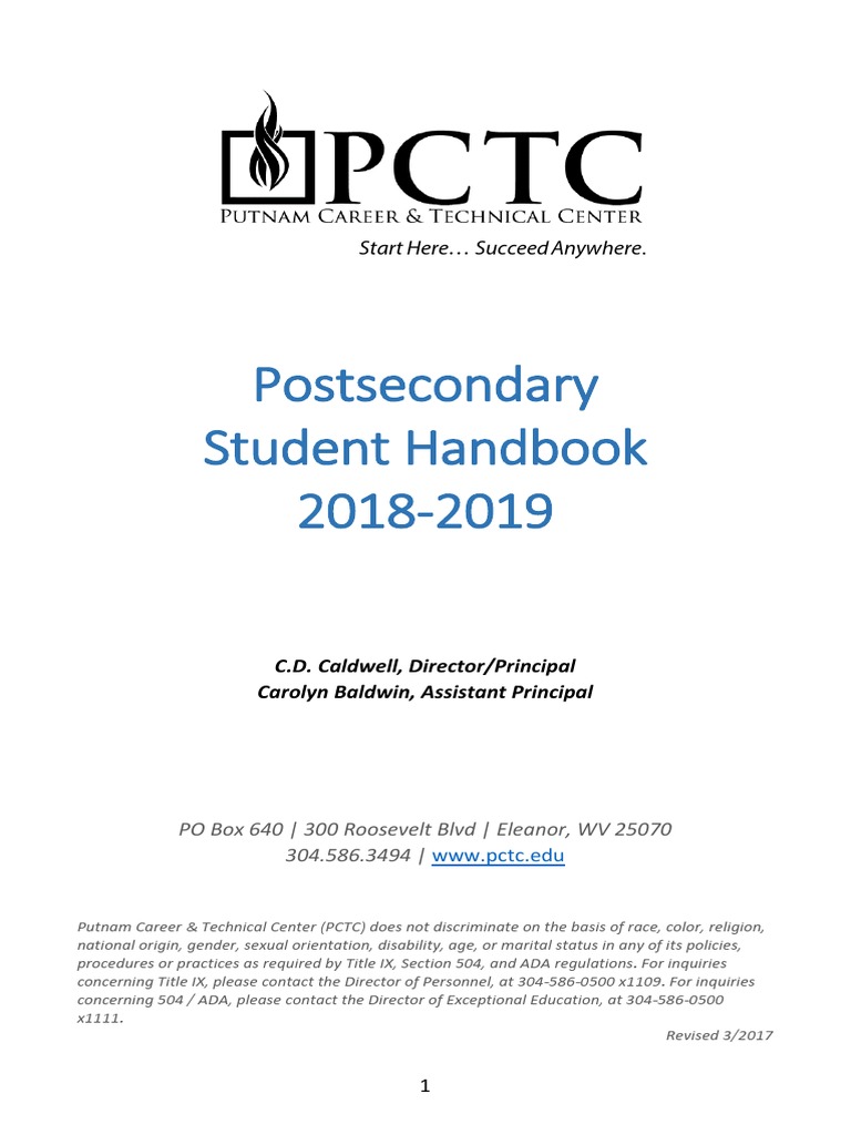 PCTC Student Handbook 2018-2019 | PDF | Pell Grant | Tuition Payments