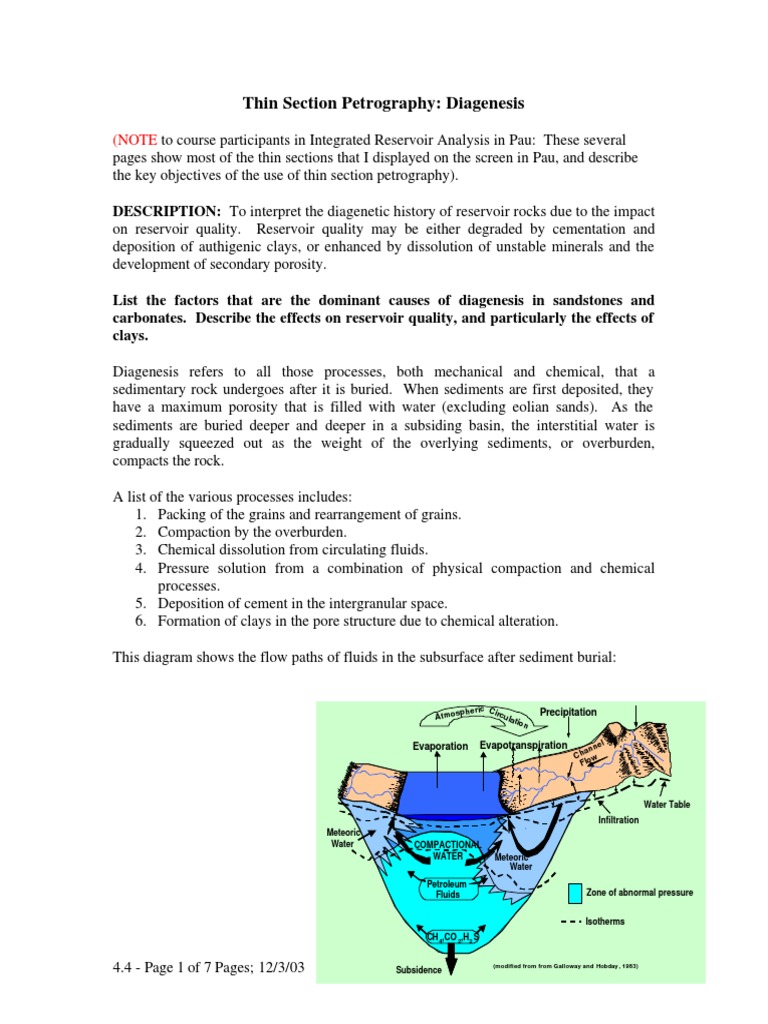 Thin Section Petrography: Diagenesis: (Note | PDF | Sedimentary Rock ...