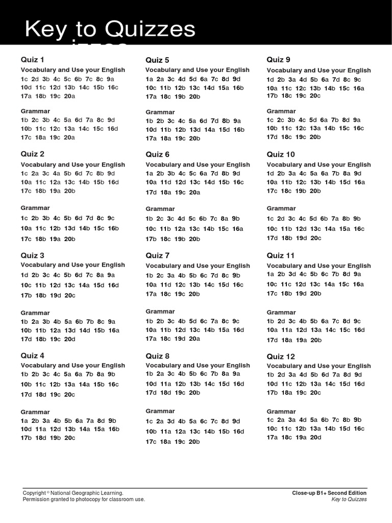 B1+ Editable Quizzes Key - 0 | PDF | Student Assessment And Evaluation ...