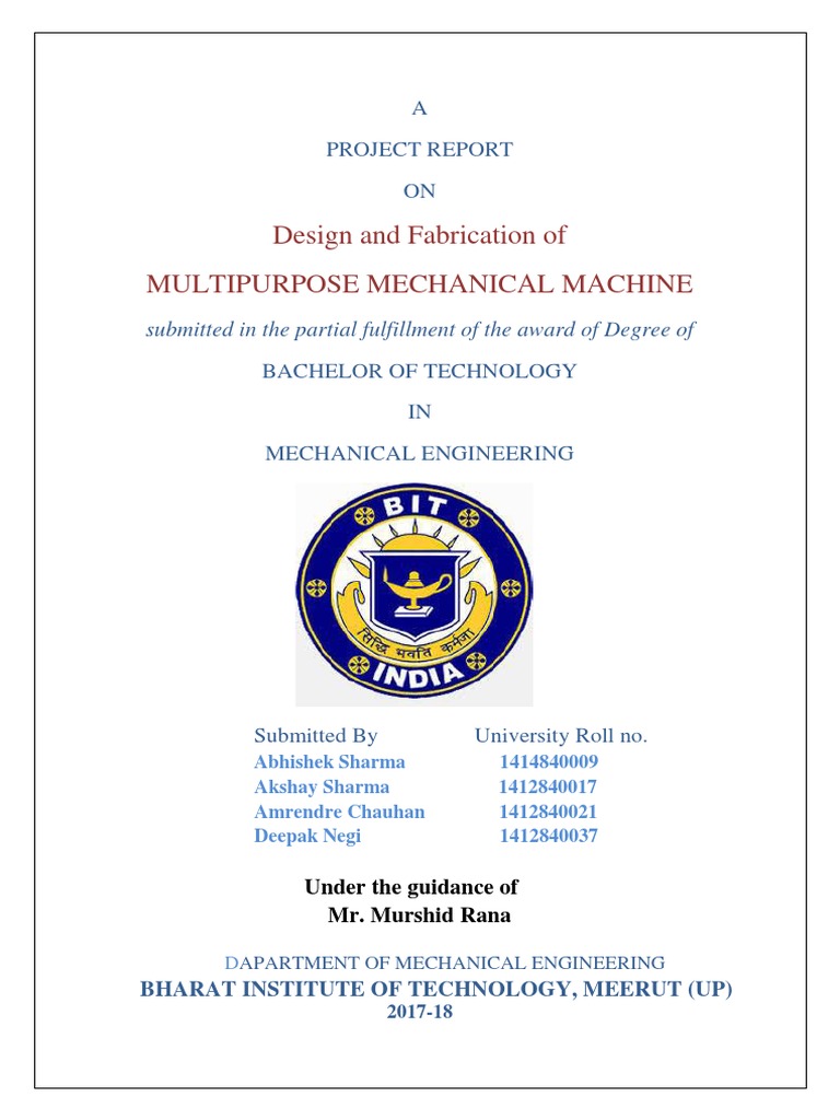 Multipurpose Mechanical Machine Project Report | PDF | Grinding ...