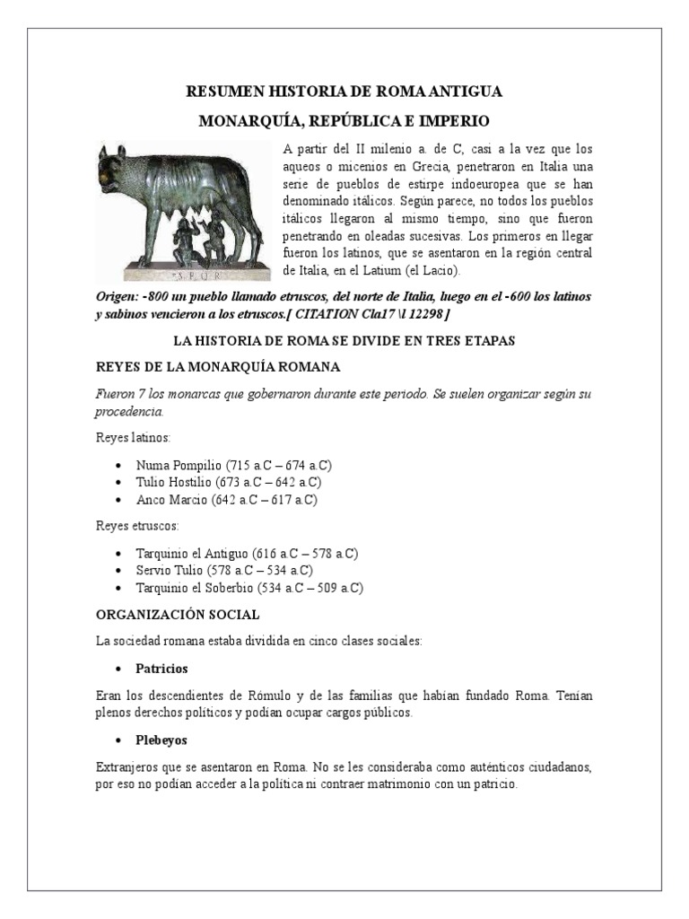 Resumen Historia de Roma Antigua | Roma antigua | imperio Romano