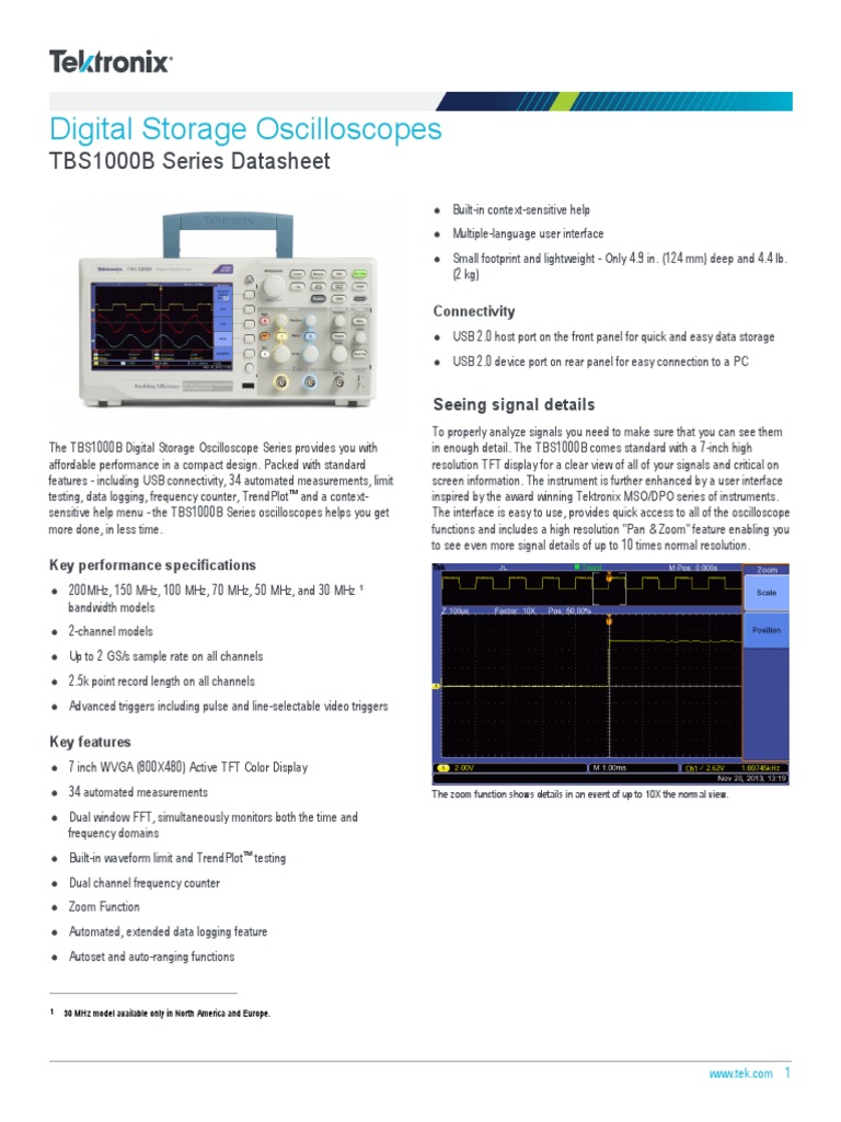 TBS1000B Series Oscilloscope Datasheet 3GW30004 | PDF | Video | Usb