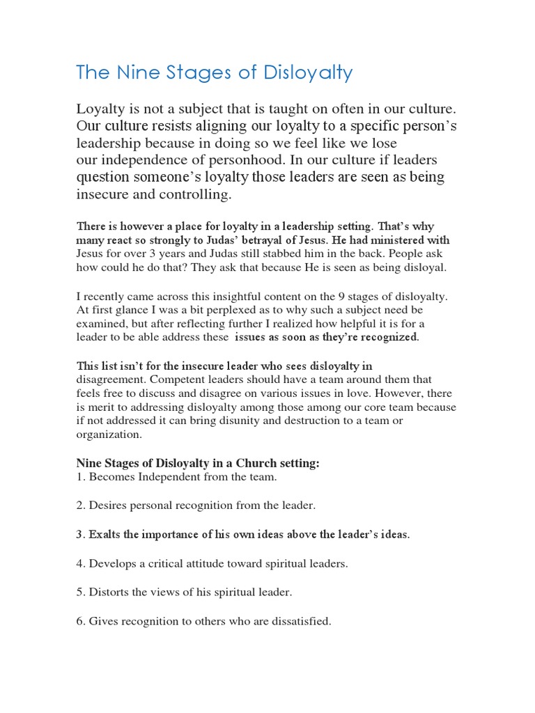 The Nine Stages of Disloyalty | PDF