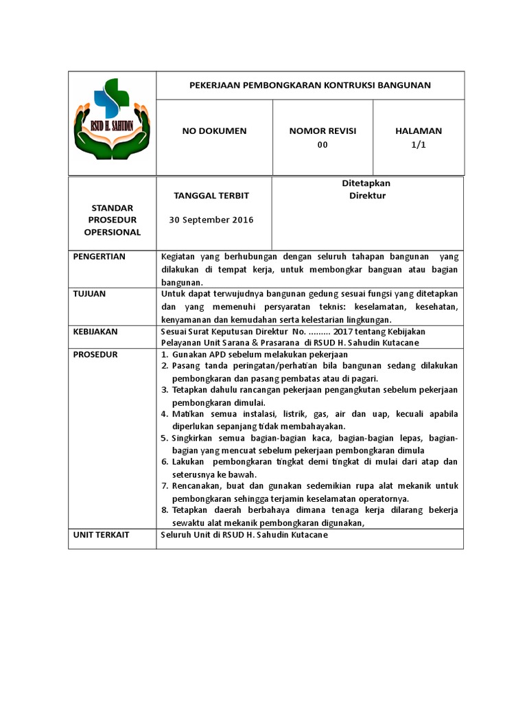 SOP Pembongkaran Konstruksi Bangunan | PDF | Teknologi & Rekayasa