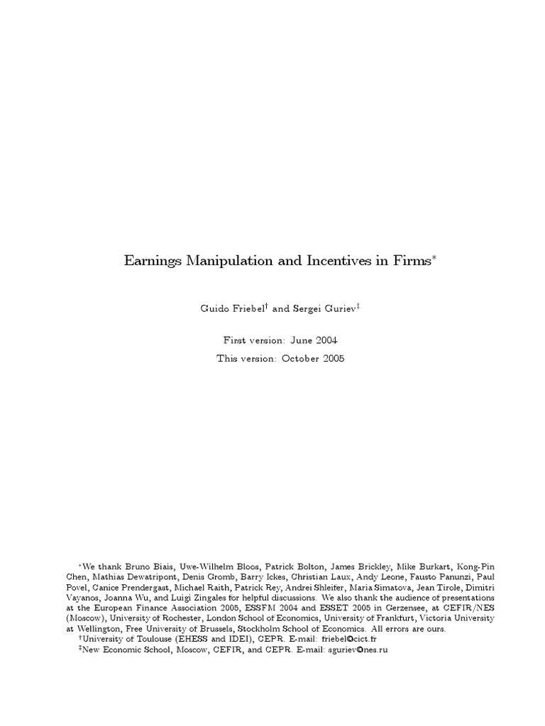 Earnings Manipulation and Incentives in Firms | PDF | Corporate ...