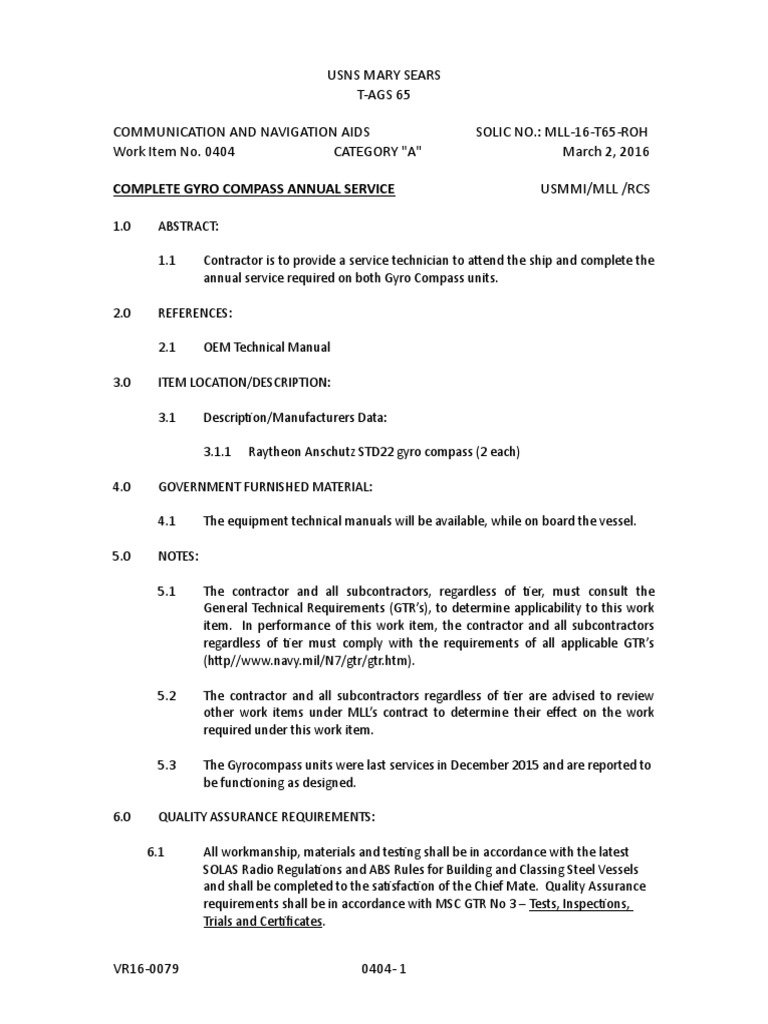 0404 - A - Complete The Annual Servicing On Both Gyro Compass Units ...