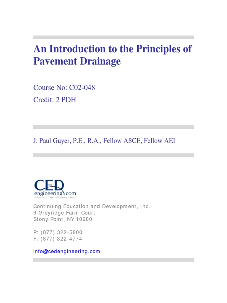 An Introduction To The Principles of Pavement Drainage: Course No: C02 ...