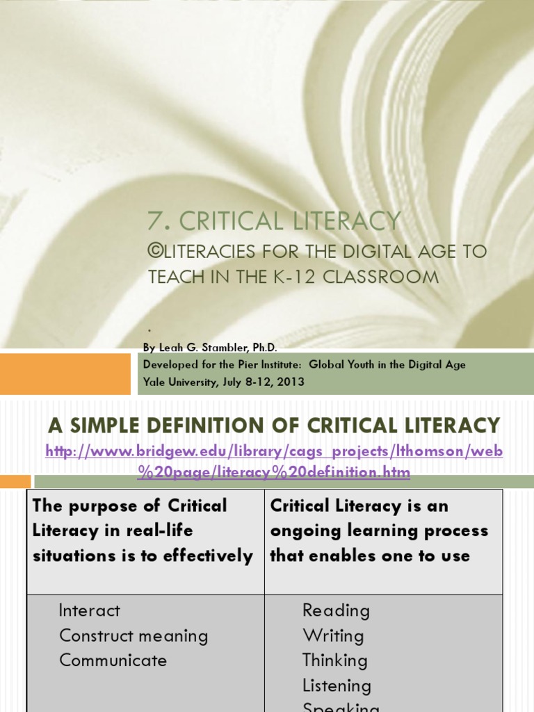 Critical Literacy: ©literacies For The Digital Age To Teach in The K-12 ...