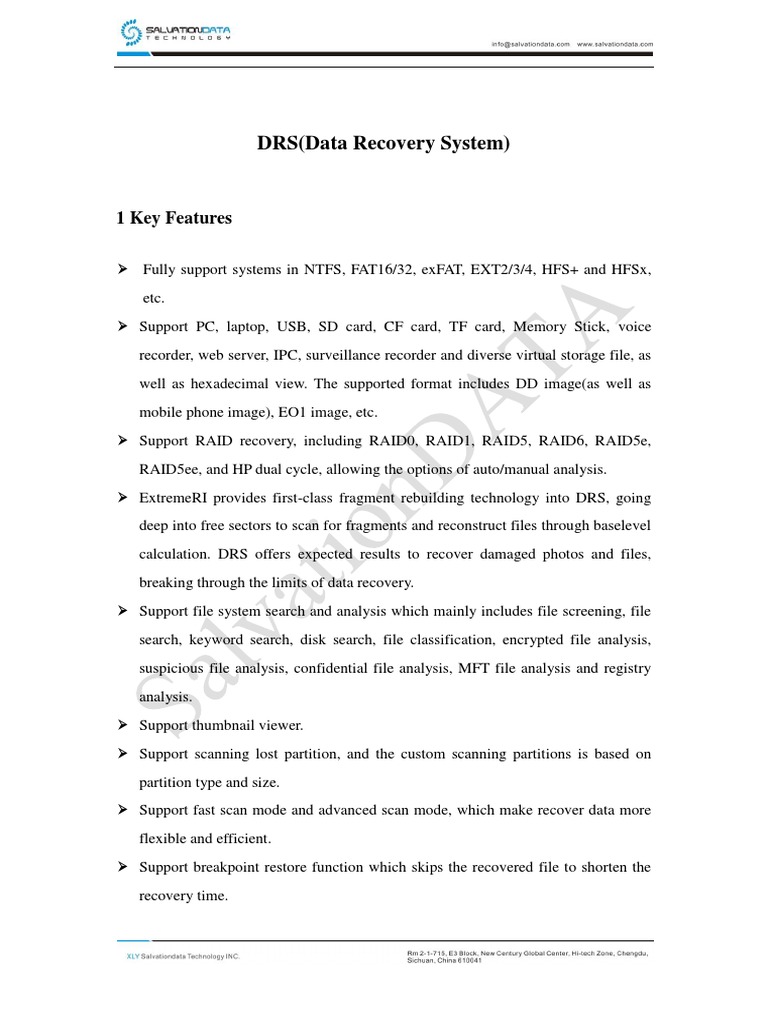 DRS (Data Recovery System) : 1 Key Features | PDF | Hard Disk Drive ...
