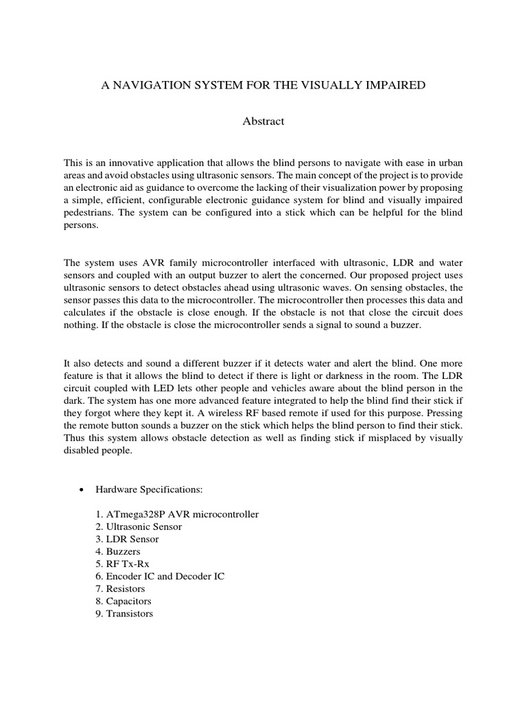 A Navigation System For The Visually Impaired | PDF | Visual Impairment ...