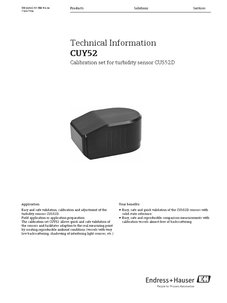 Technical Information CUY52: Calibration Set For Turbidity Sensor CUS52D | PDF | Calibration ...