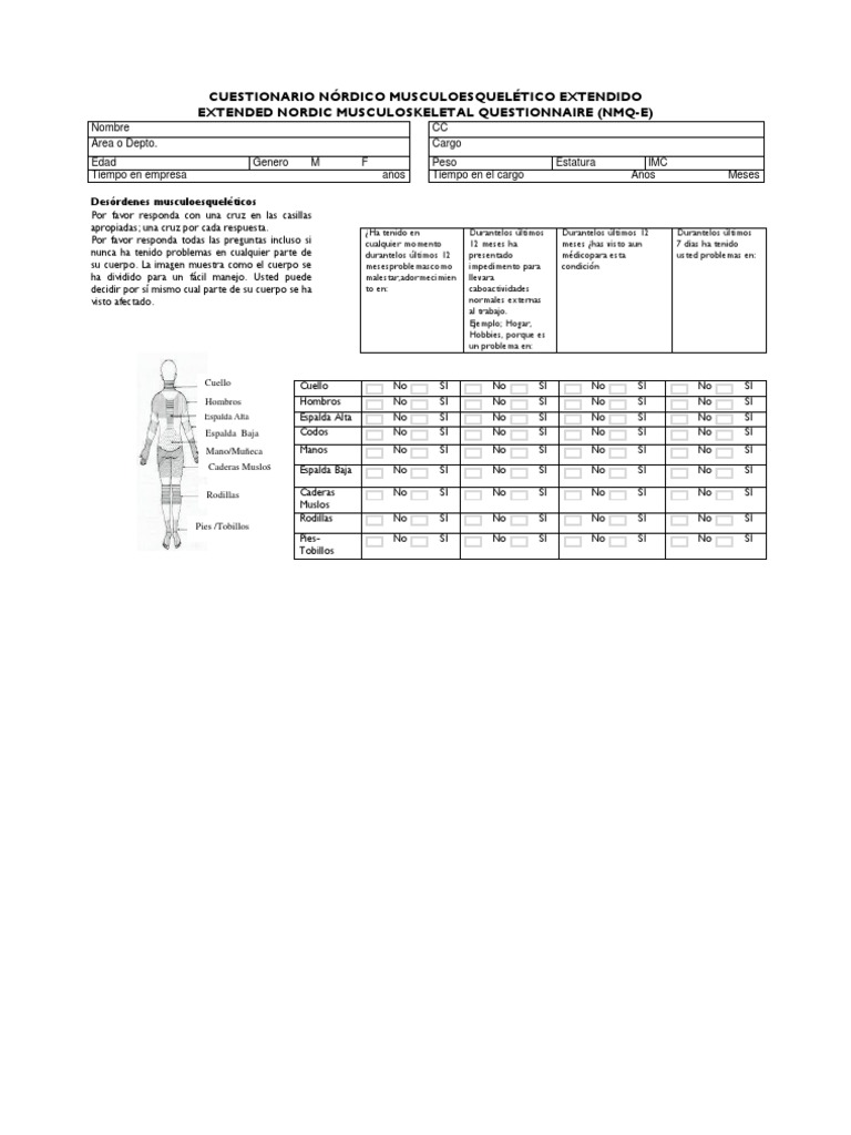 Cuestionario Nórdico Musculoesquelético Extendido Extended Nordic ...