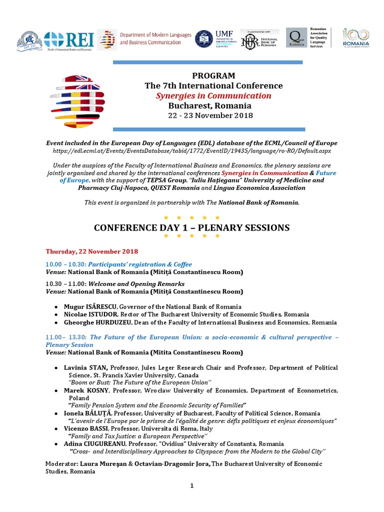 Program The 7th International Conference Bucharest, Romania: Conference ...