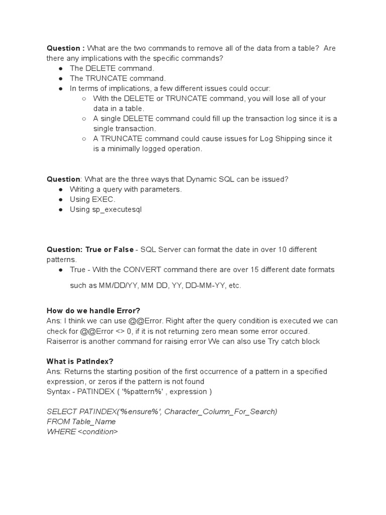 T Sql Interview Questions Download Free Pdf Microsoft Sql Server Computer Programming 