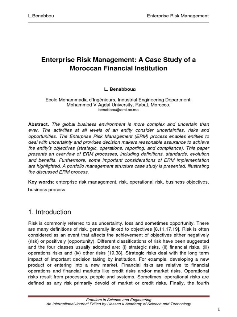 Enterprise Risk Management: A Case Study of A Moroccan Financial ...