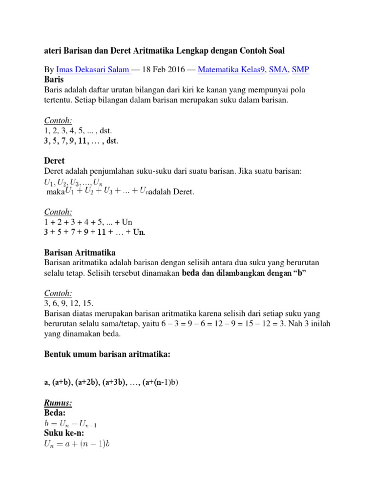 Materi Barisan dan Deret Aritmatika | PDF | Metode & Bahan Ajar | Sains ...