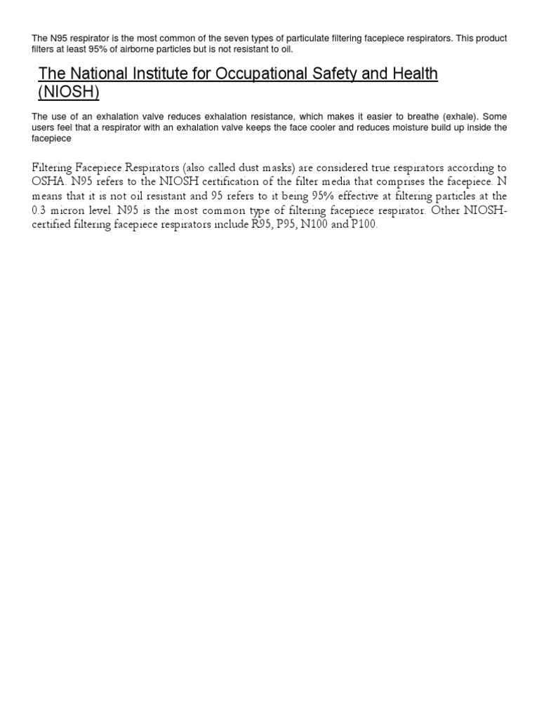 The National Institute For Occupational Safety and Health (Niosh) | PDF