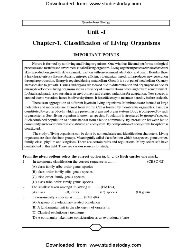 NEET UG Biology Classification of Living Organisms | PDF | Genus ...