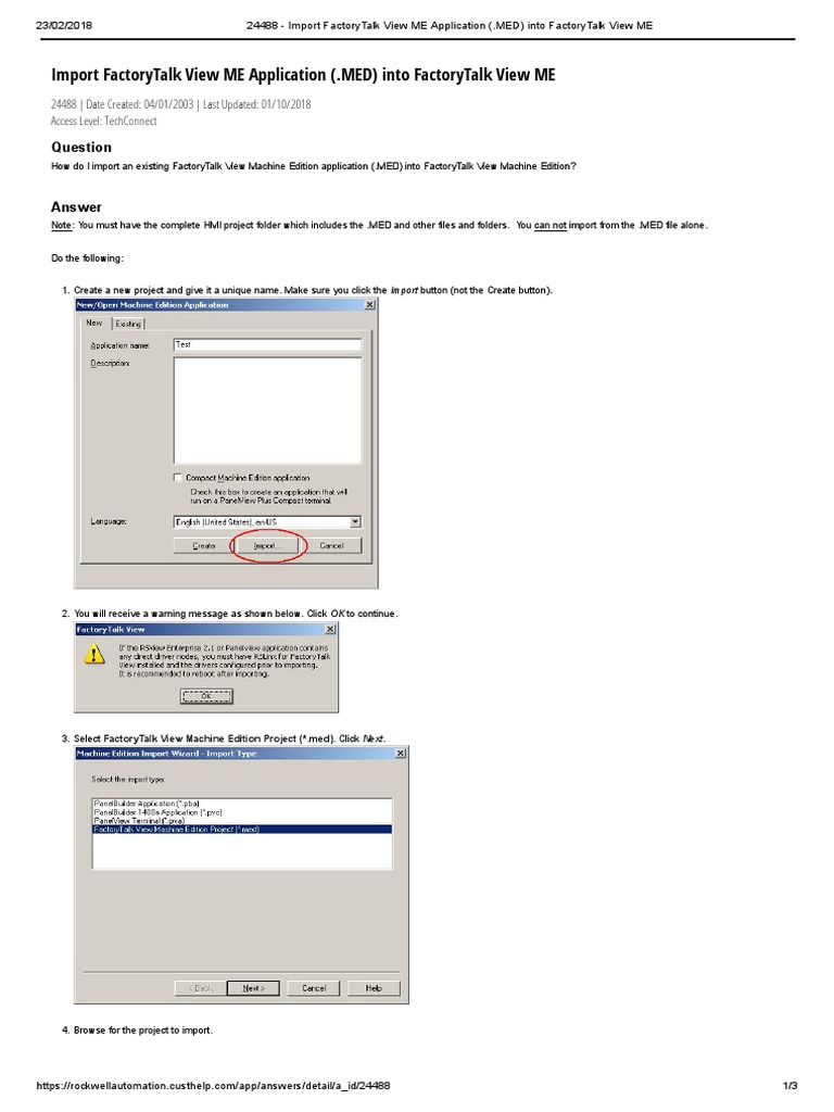 Import FactoryTalk View ME Application (.MED) Into FactoryTalk View ME ...