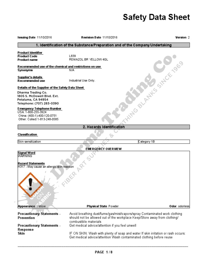 Reactive Yellow 160 MSDS | Personal Protective Equipment | Toxicity