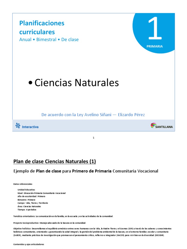 Plan de Clase de Ciencias Naturales 1° Primaria | PDF | Alimentos ...