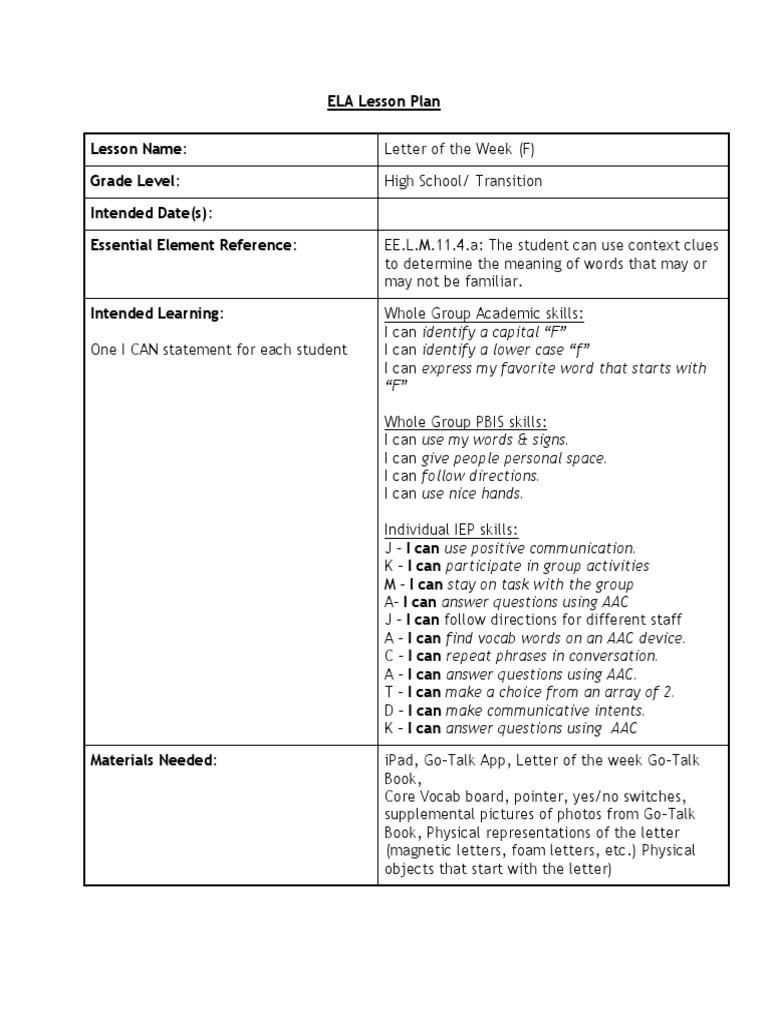 Letter F - Lesson Plan 1 | PDF | Lesson Plan | Applied Psychology