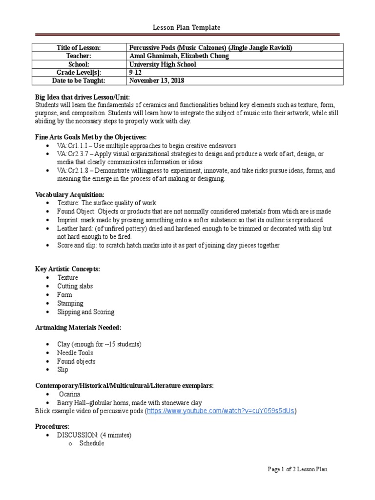 Uni LP 2 1 | Download Free PDF | Pottery | Lesson Plan