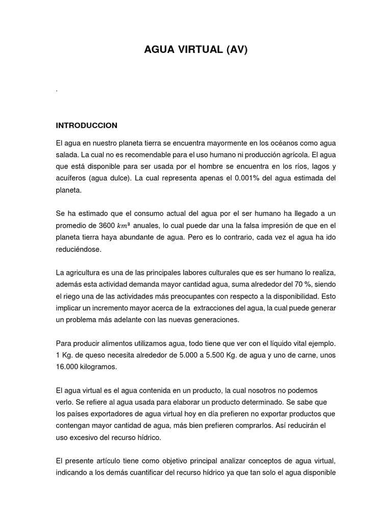 Agua Virtual | PDF | Riego | Agua