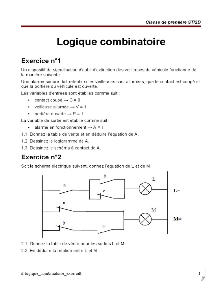 6-Logique Combinatoire Exos | PDF | Interrupteur | Enseignement des mathématiques
