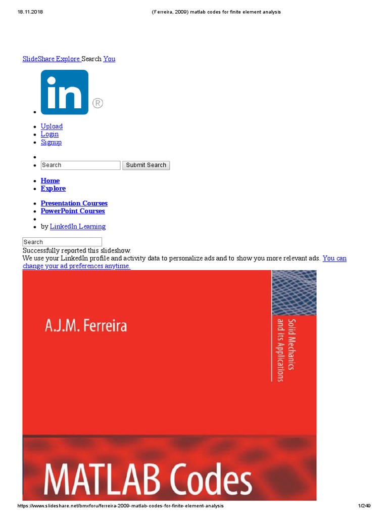 (Ferreira, 2009) Matlab Codes For Finite Element Analysis | PDF ...