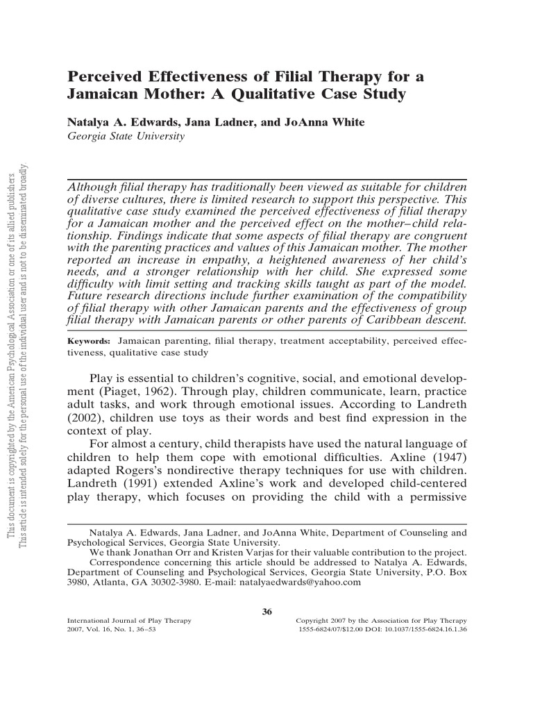 Perceived Effectiveness of Filial Therapy For A Jamaican Mother: A ...